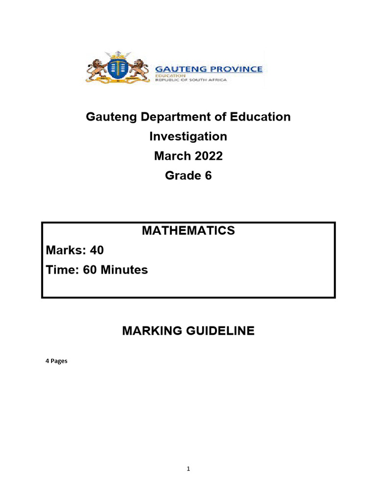 Grade 6 Maths Exam Marking Guide | PDF | Mathematics | Applied Mathematics
