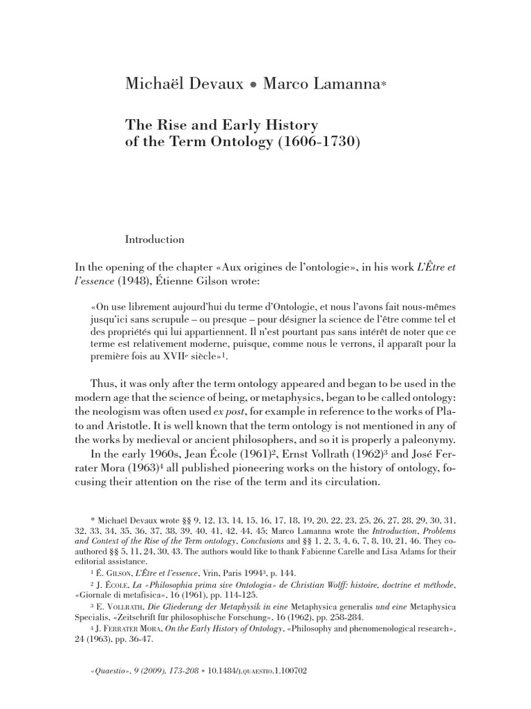 Lamanna e Devaux - 2009 - The Rise and Early History of The Term Ontology (1606-1730) J.QUAESTIO ...