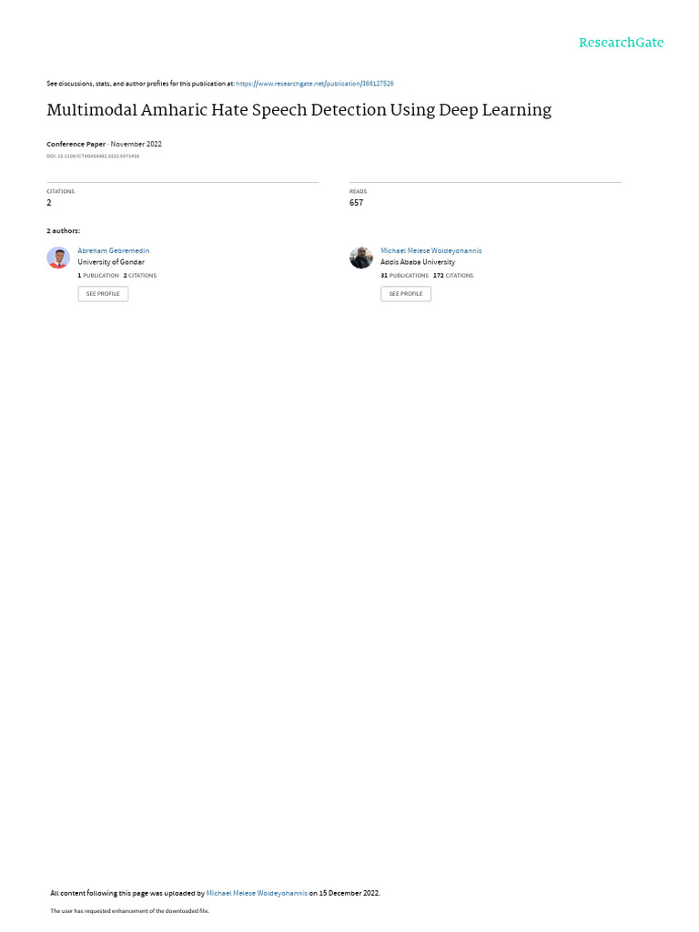 Multimodal Amharic Hate Speech Detection Using Deep Learning | PDF | Speech Recognition ...