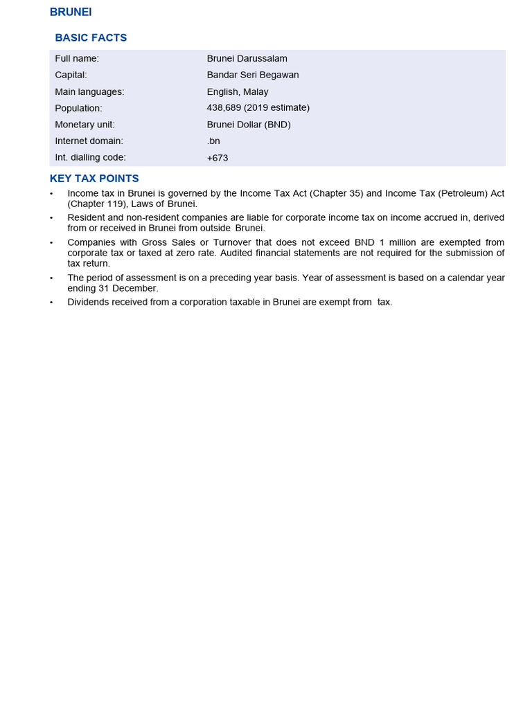 BRUNEI 1 | PDF | Taxes | Income Tax
