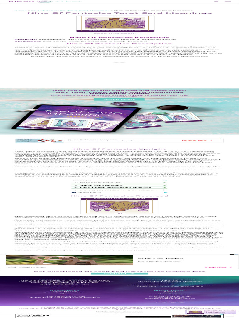 Nine of Pentacles Tarot Card Meanings Biddy Tar | PDF