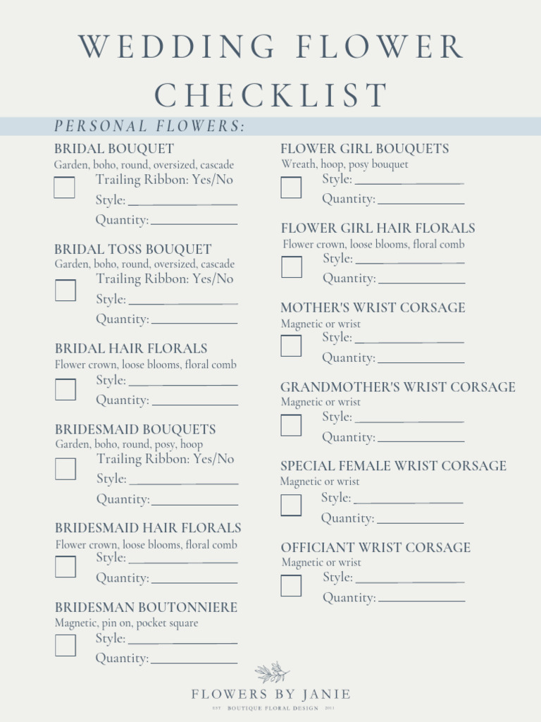 Wedding Flower Checklist Guide | PDF | Fashion Related Occasions | Wedding