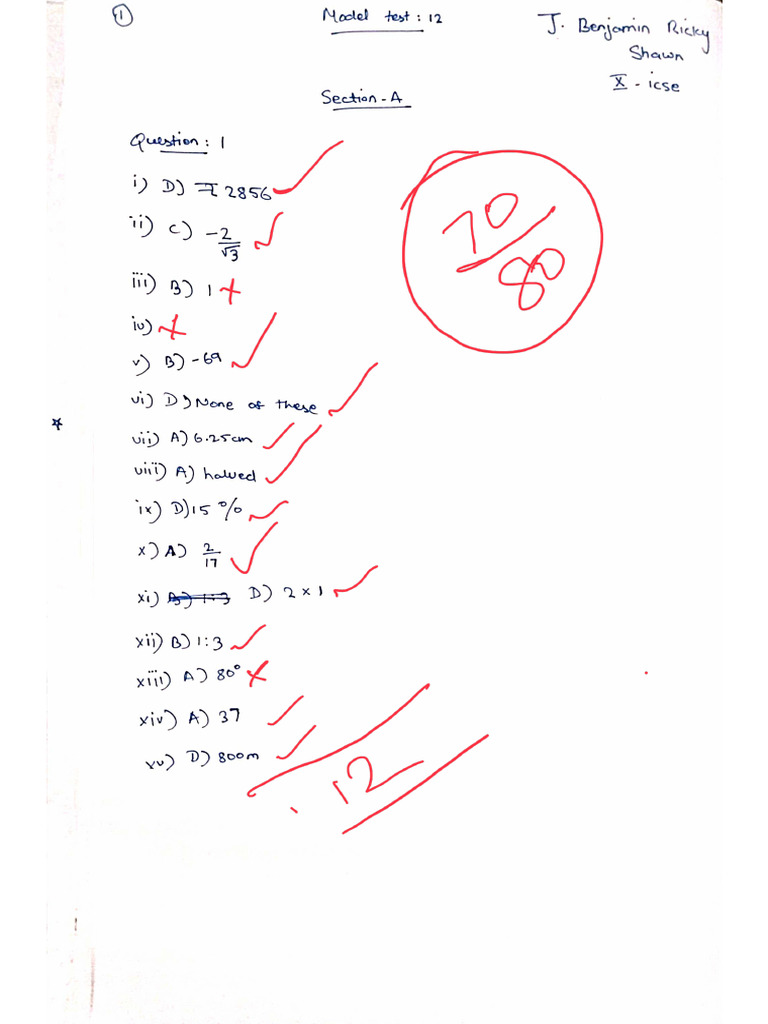 Benjamin Math Model Test - 12 | PDF
