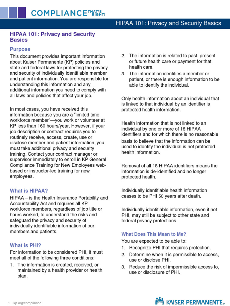 HIPAA 101 Privacy and Security Basics Fact Sheet 1 - ADA | PDF | Health ...