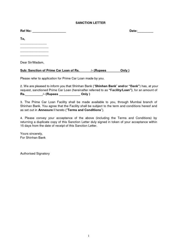 Prime Car Loan Sanction Letter | PDF | Interest | Reserve Bank Of India