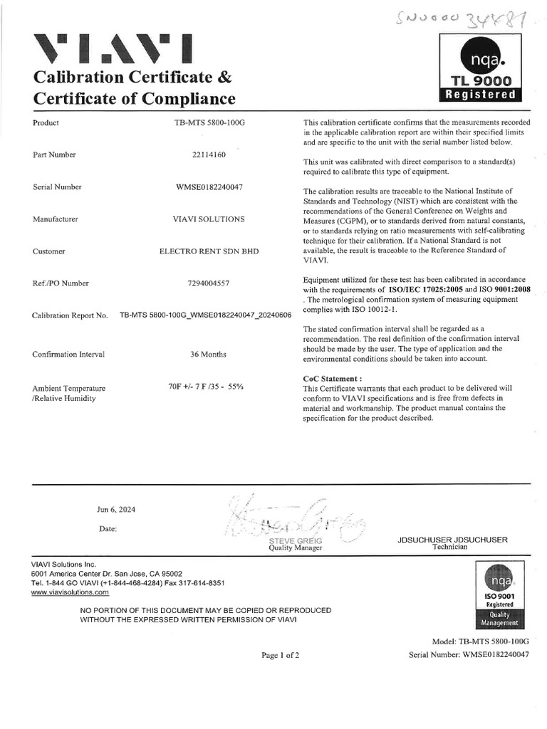 sn000034481 Cal Cert | PDF