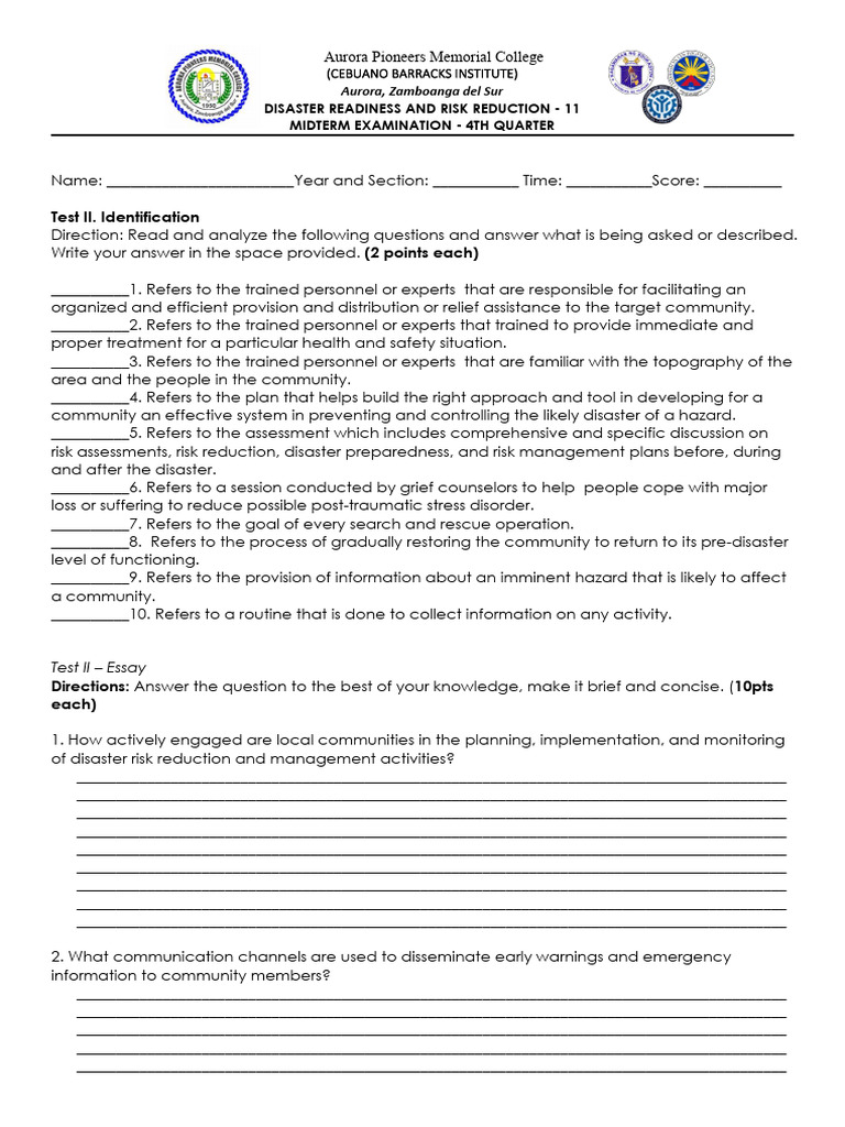55 Copies DRR Midterm 4TH Quarter | PDF | Disaster Risk Reduction | Risk