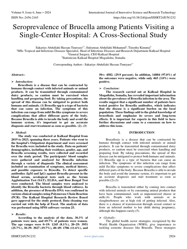 Seroprevalence of Brucella Among Patients Visiting A Single-Center ...
