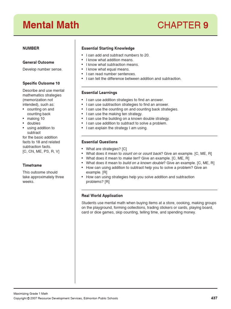 G1_Ch9_Mental_Math | PDF | Differentiated Instruction