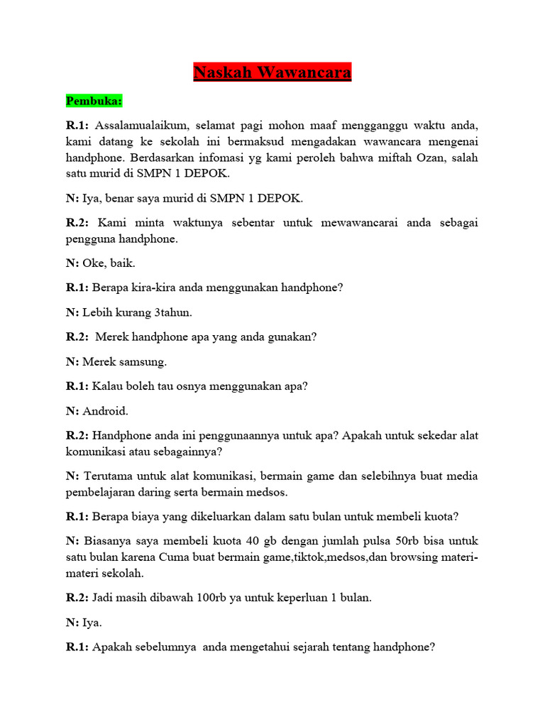 Naskah Wawancara | PDF | Karier & Perkembangan | Game & Aktivitas