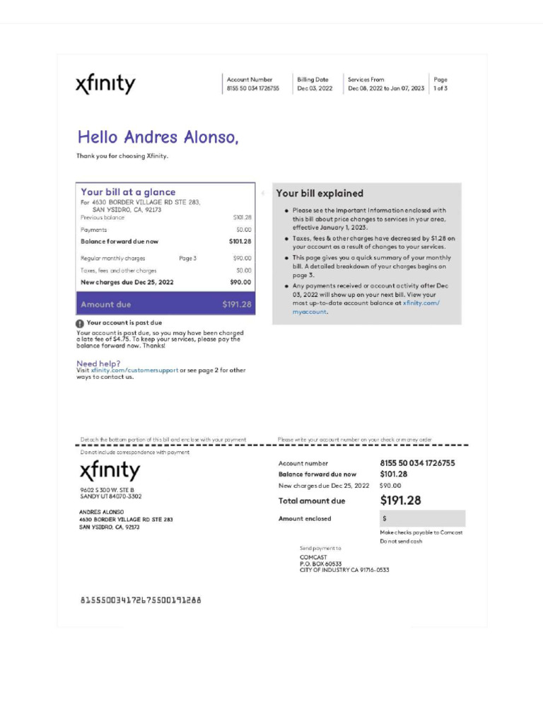 xfinity para rellenar | PDF