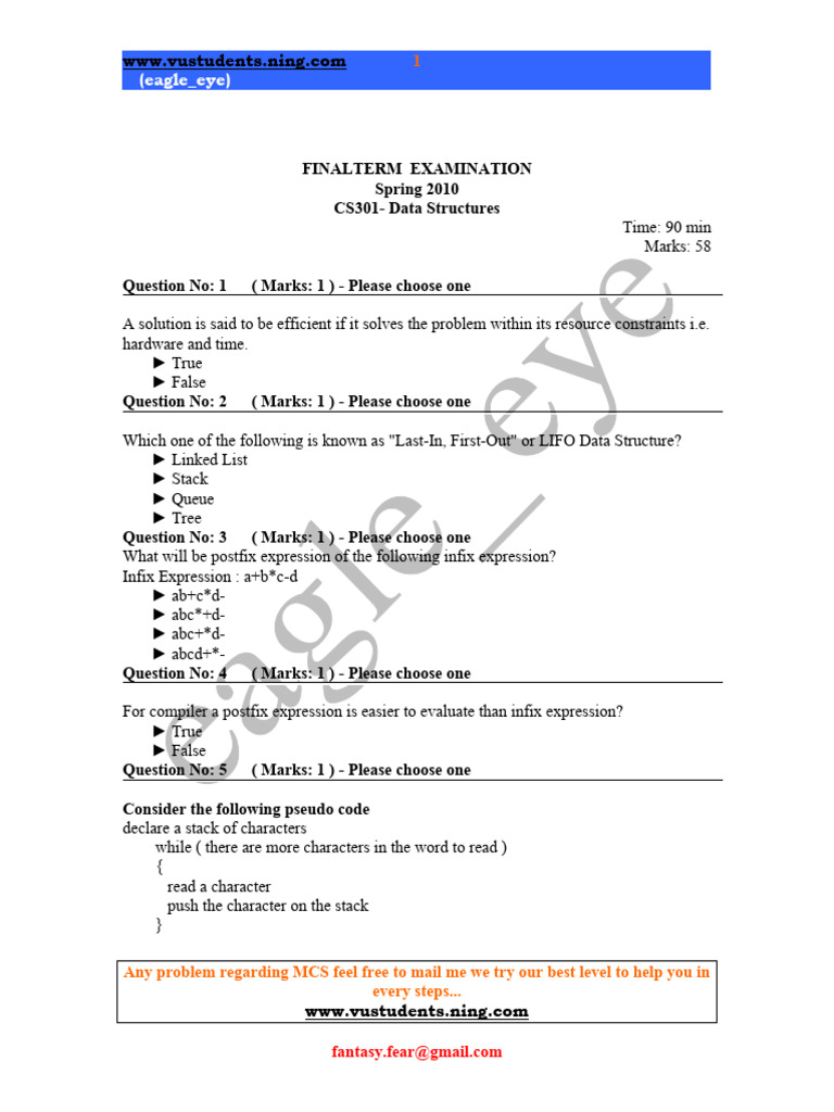 CS301 Final Term MAGA File.. All Paperz Are in 1 File..Pages 1 To 30. (Eagle - Eye) | PDF ...