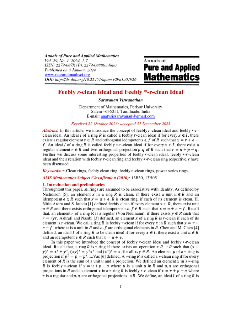 Feebly R-Clean Ideal | PDF | Ring (Mathematics) | Module (Mathematics)