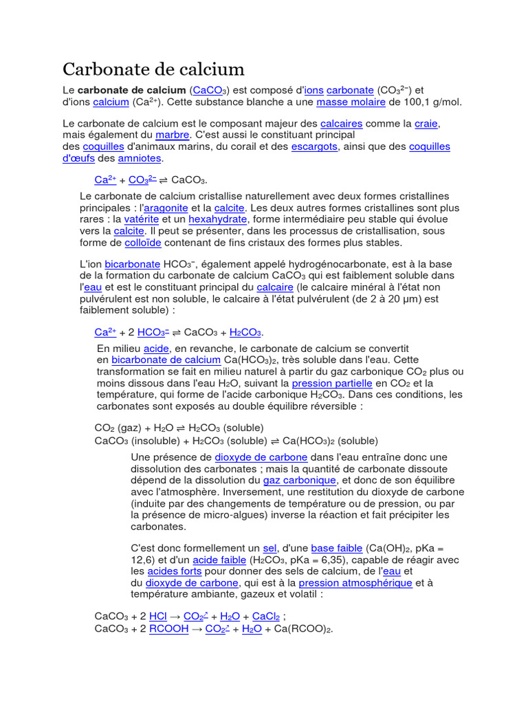 Propriétés et solubilité du carbonate de calcium | PDF | Matériaux | Chimie