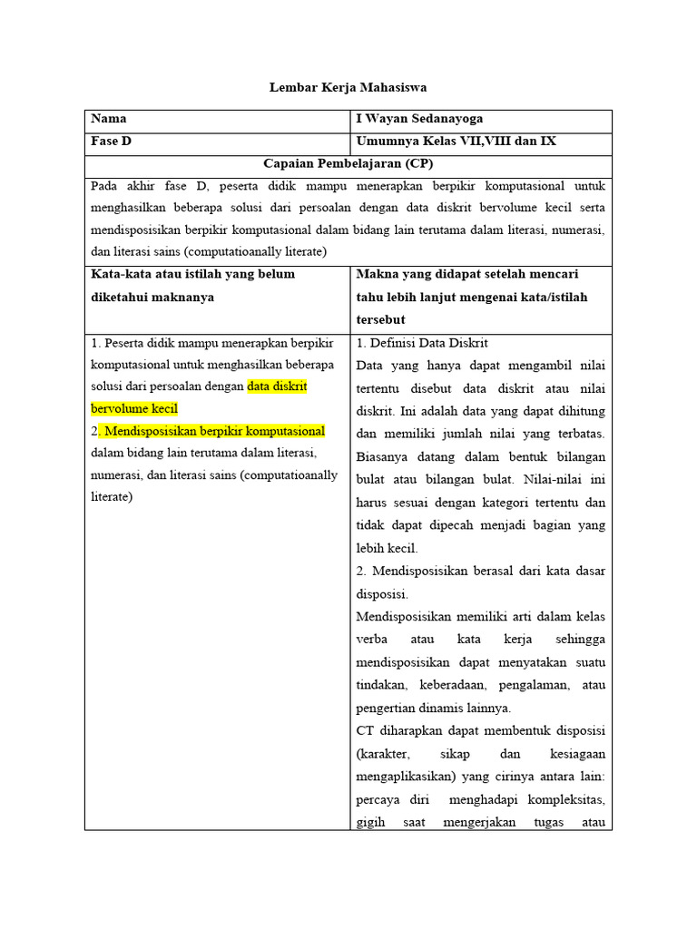 Eksplorasi Konsep - Lembar Kerja Mahasiswa CT Topik 2 | PDF