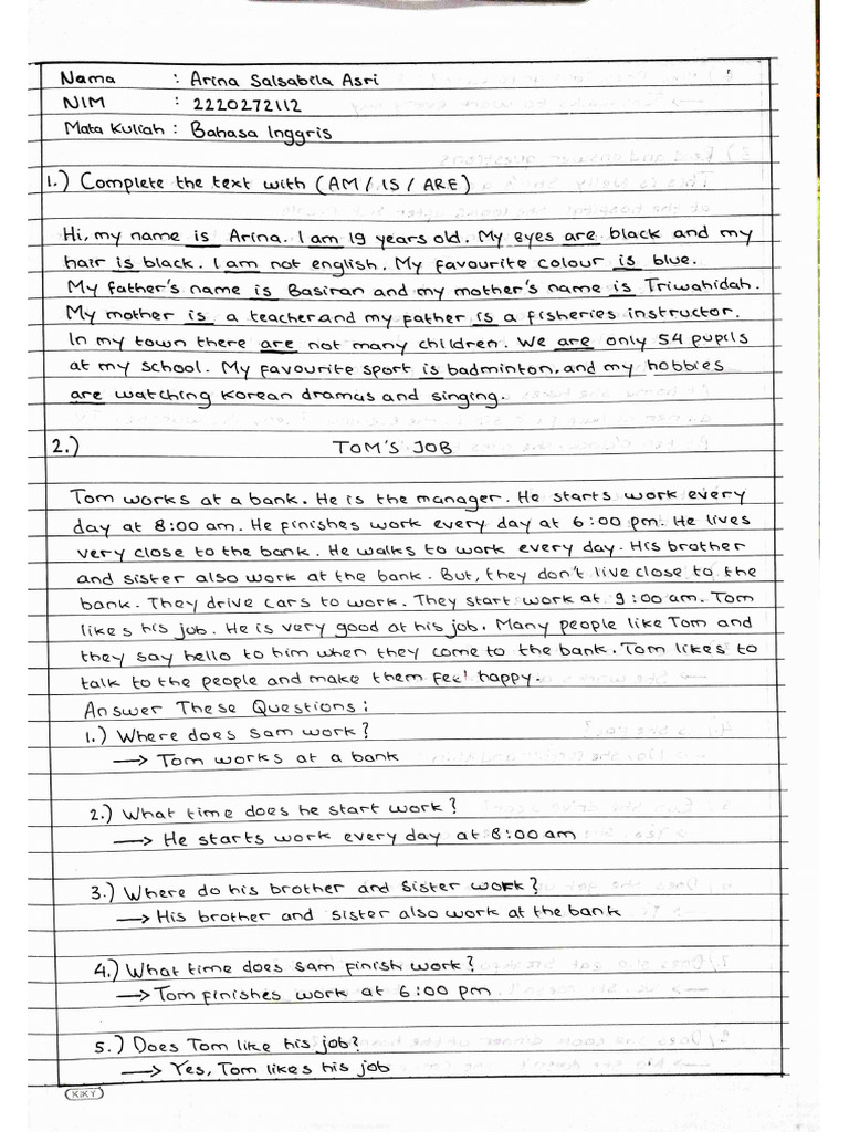 Tugas Bahasa Inggris Simple Present Tense | PDF