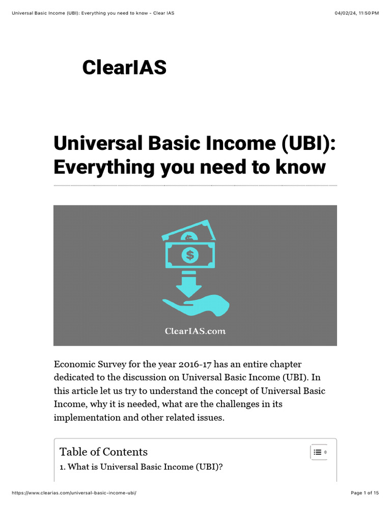Universal Basic Income (UBI) Everything You Need To Know - Clear IAS ...