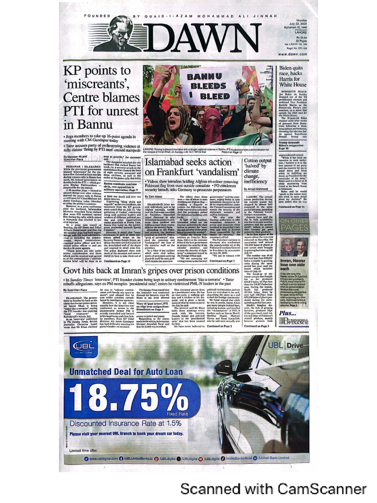 Dawn Newspaper 22 July 2024 | PDF
