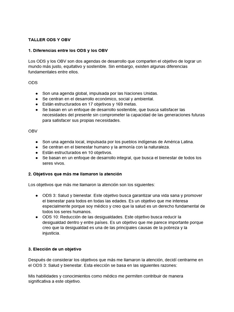 Taller Ods y Obv | PDF | Desarrollo sostenible | Entorno natural