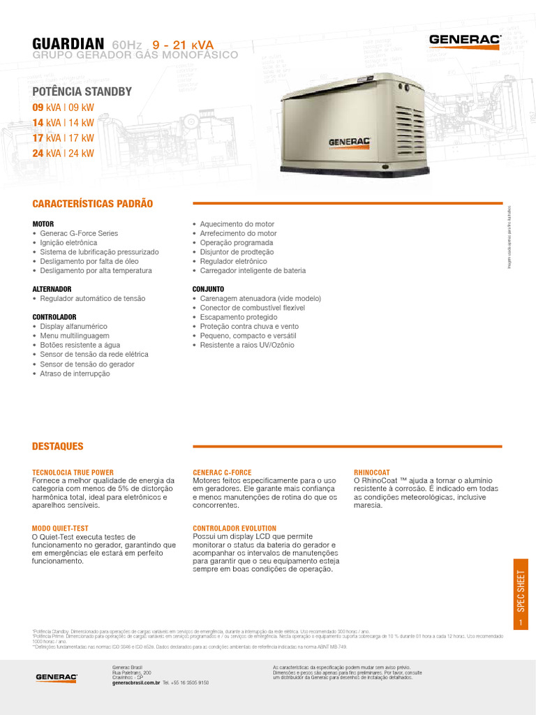 Data Sheet Generac Guardian V.2023 | PDF | Motores | Eletrônicos