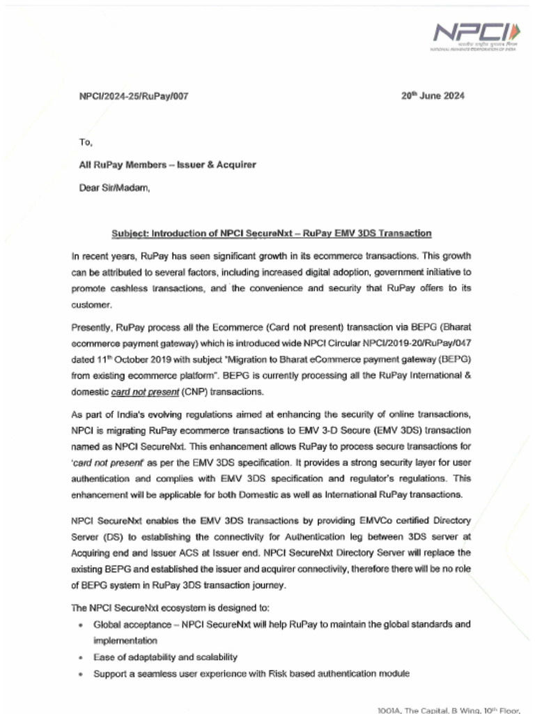 NPCI 202425 RuPay 007 Introduction of NPCI SecureNxt - RuPay EMV 3DS ...