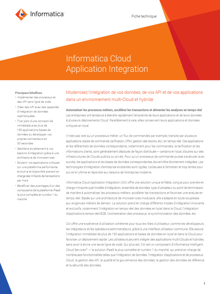 Informatica Cloud Application Integration Data Sheet 3464fr | PDF | Cloud computing | Application