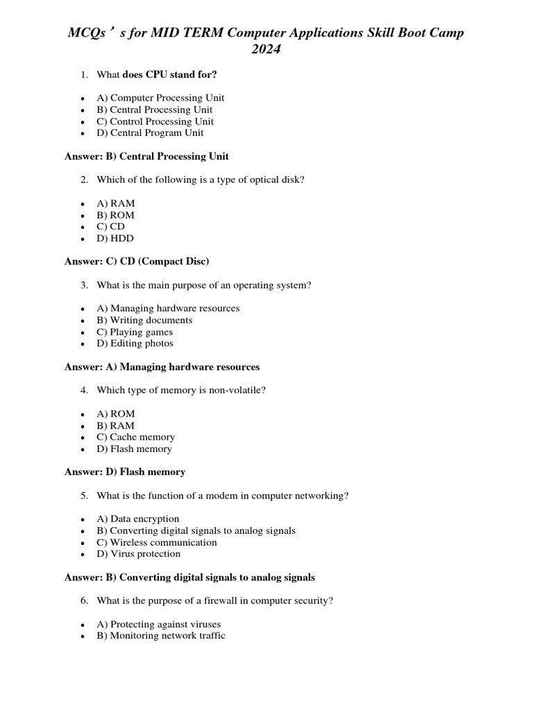 MCQS Mid Term | PDF | Microsoft Word | Computer Data Storage