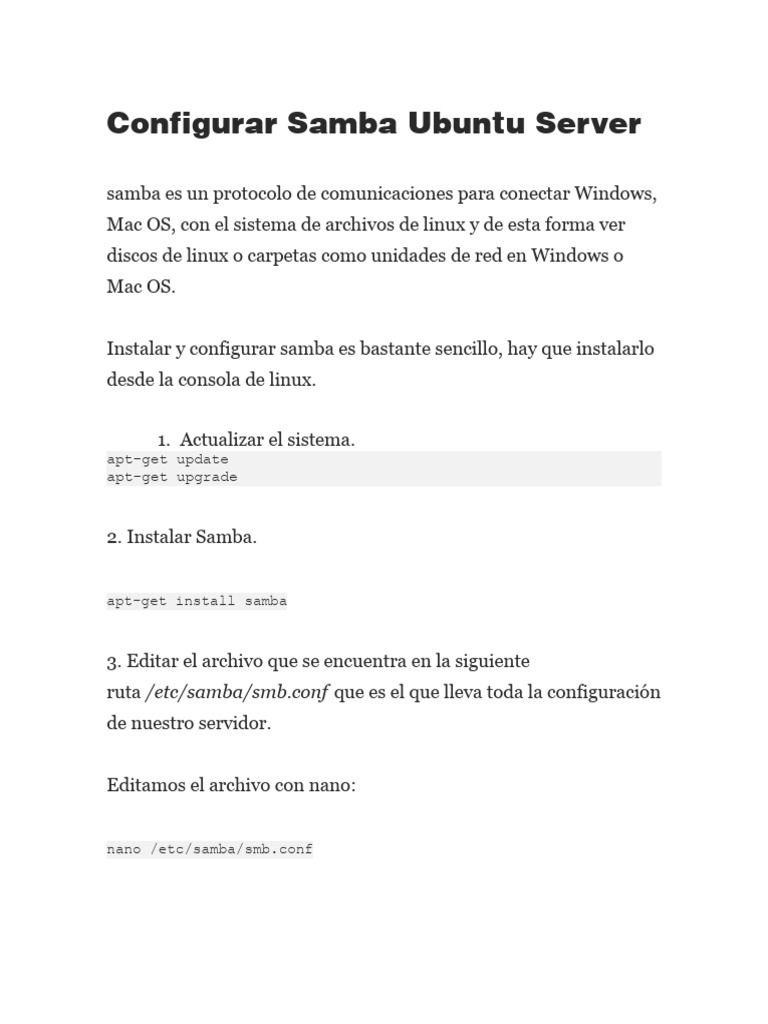Configurar Samba Ubuntu Server | PDF