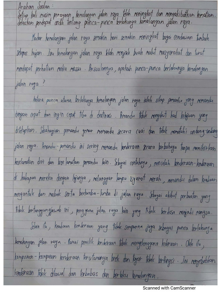 Karangan Punca-Punca Kemalangan Jalan Raya | PDF