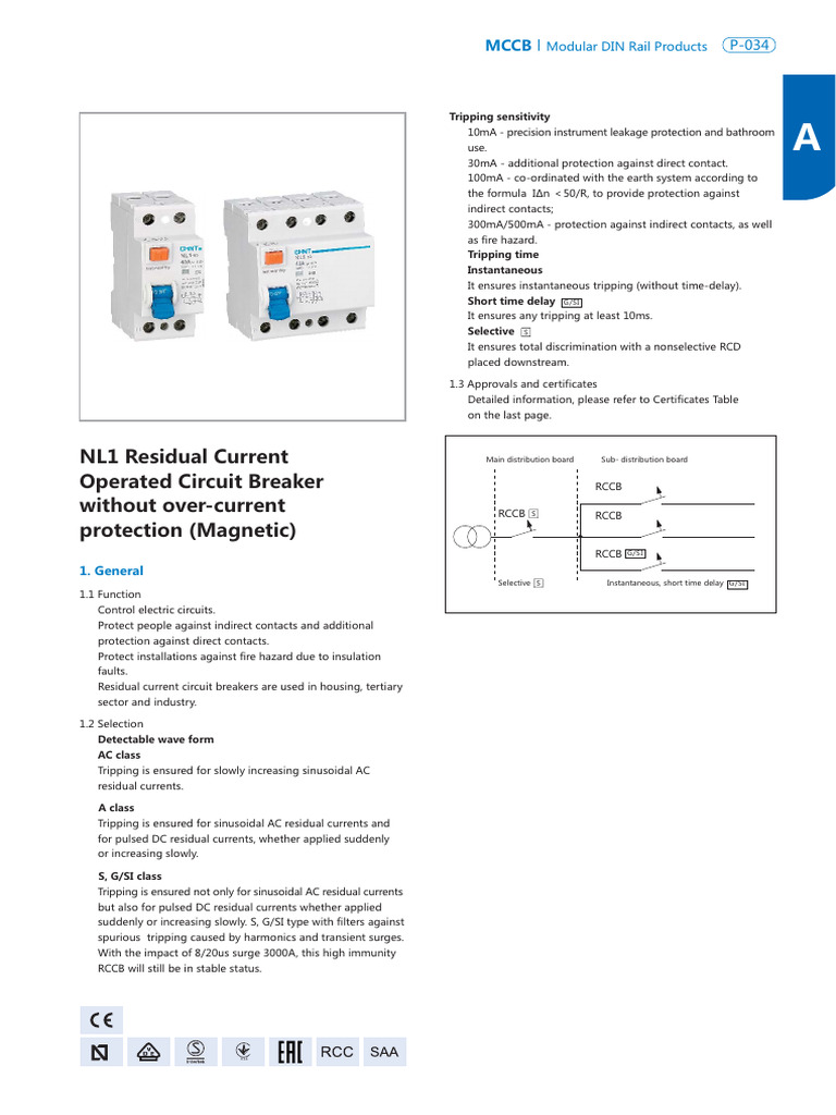 NL1 Residual Current Operated Circuit Breaker | PDF | Electrical ...