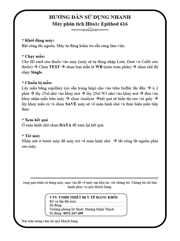 HDSD Nhanh Máy HbA1c Epithod 616 | PDF