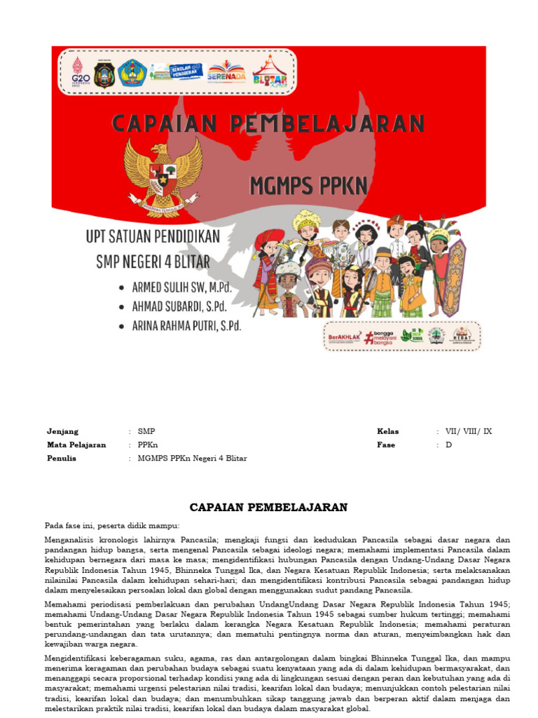 SMPN - 4 - Blitar - CP Dan Atp Mapel PPKN | PDF | Ilmu Sosial