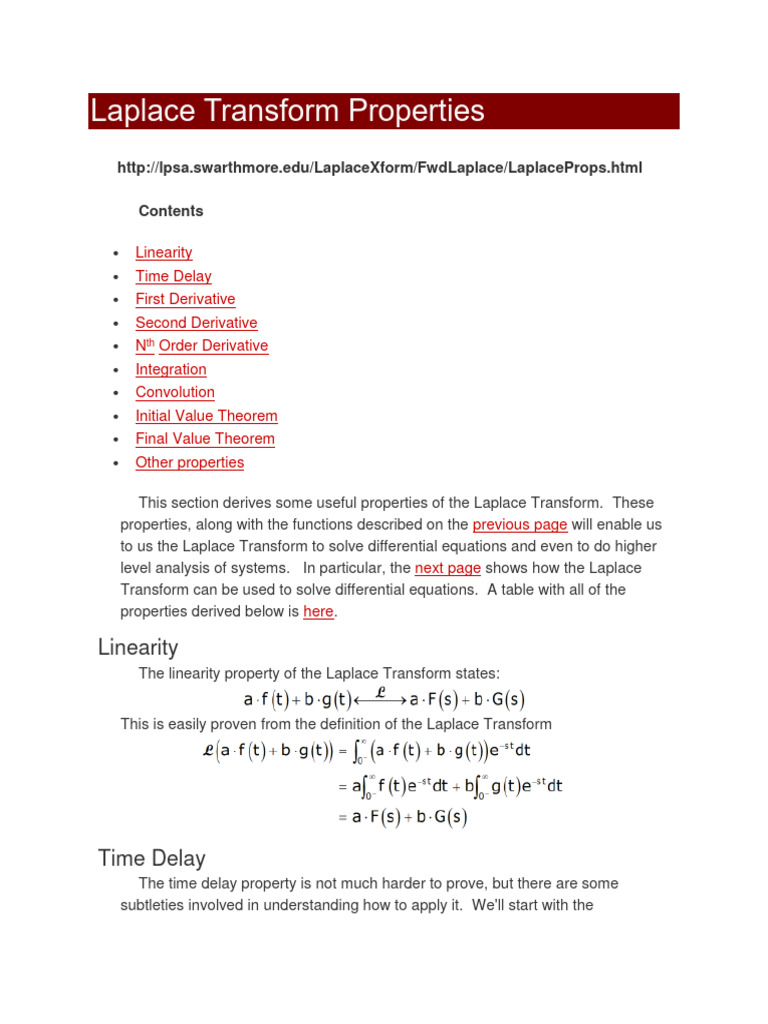 Laplace Transform Properties | PDF | Laplace Transform | Convolution