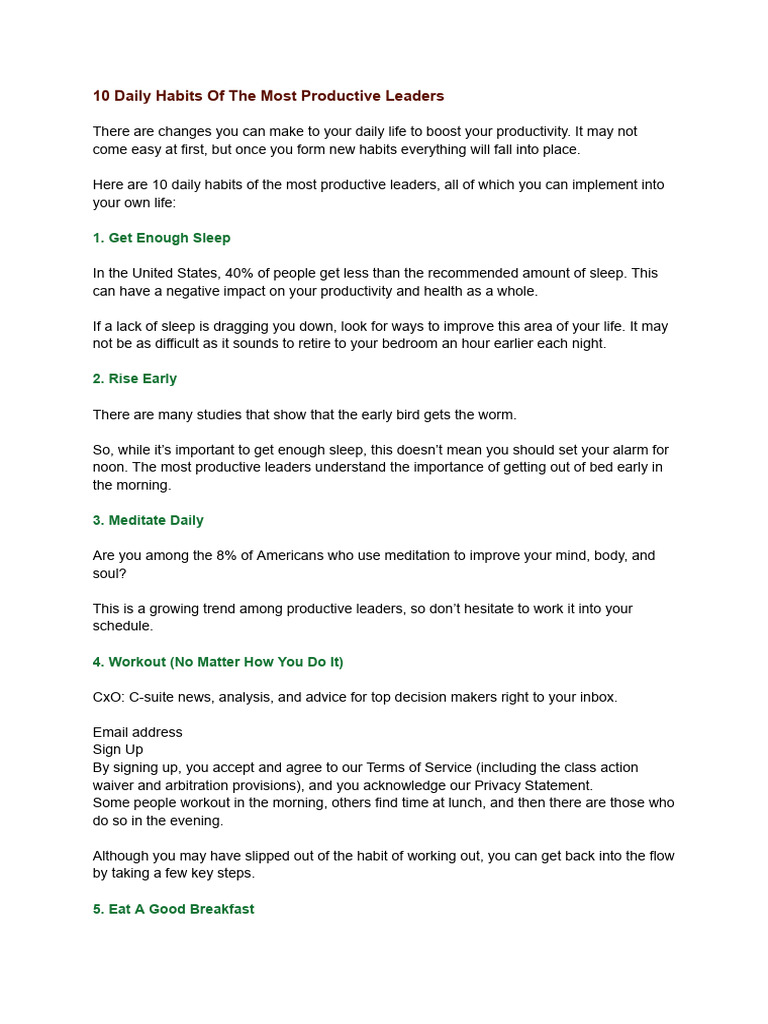10 Habits of Highly Productive Leaders | PDF | Time Management ...