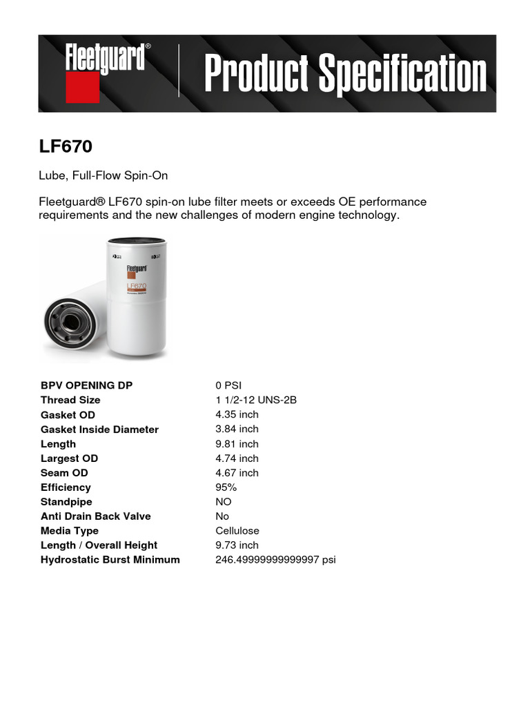 Product Specification - LF670 | PDF