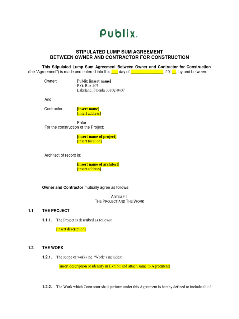 Stipulated Sum Contract | PDF | Employment | Liability Insurance