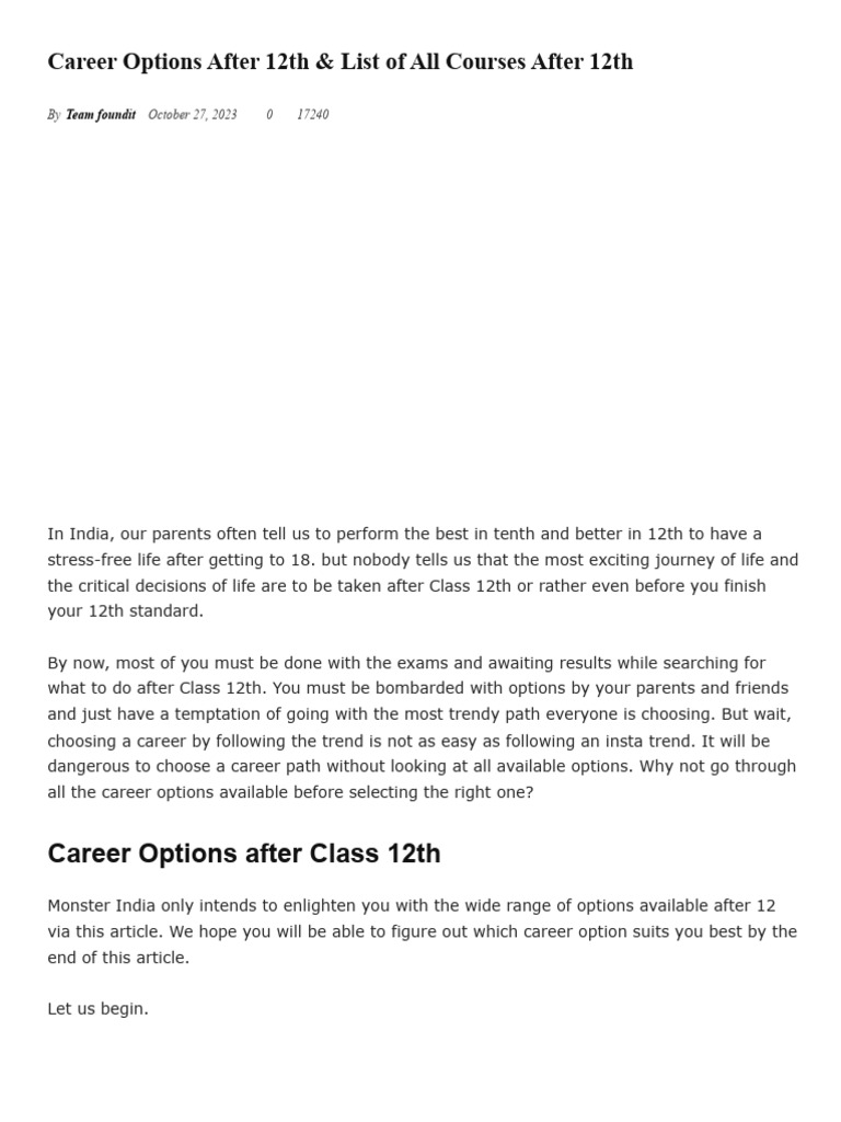 Best Career Options & Courses After 12th For All Streams | PDF | Health ...