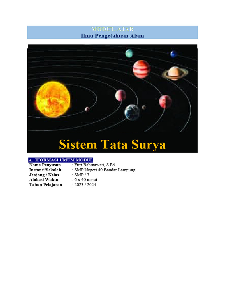 Mabab 7 Bumi Dan Tata Surya A Sistem Tata Surya Pdf Sains