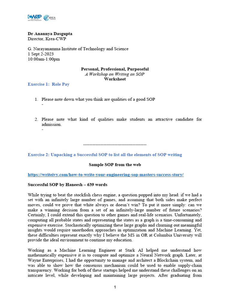 Worksheet SOP Workshop GNITS Anannya Dasgupta | PDF | Cloud Computing ...