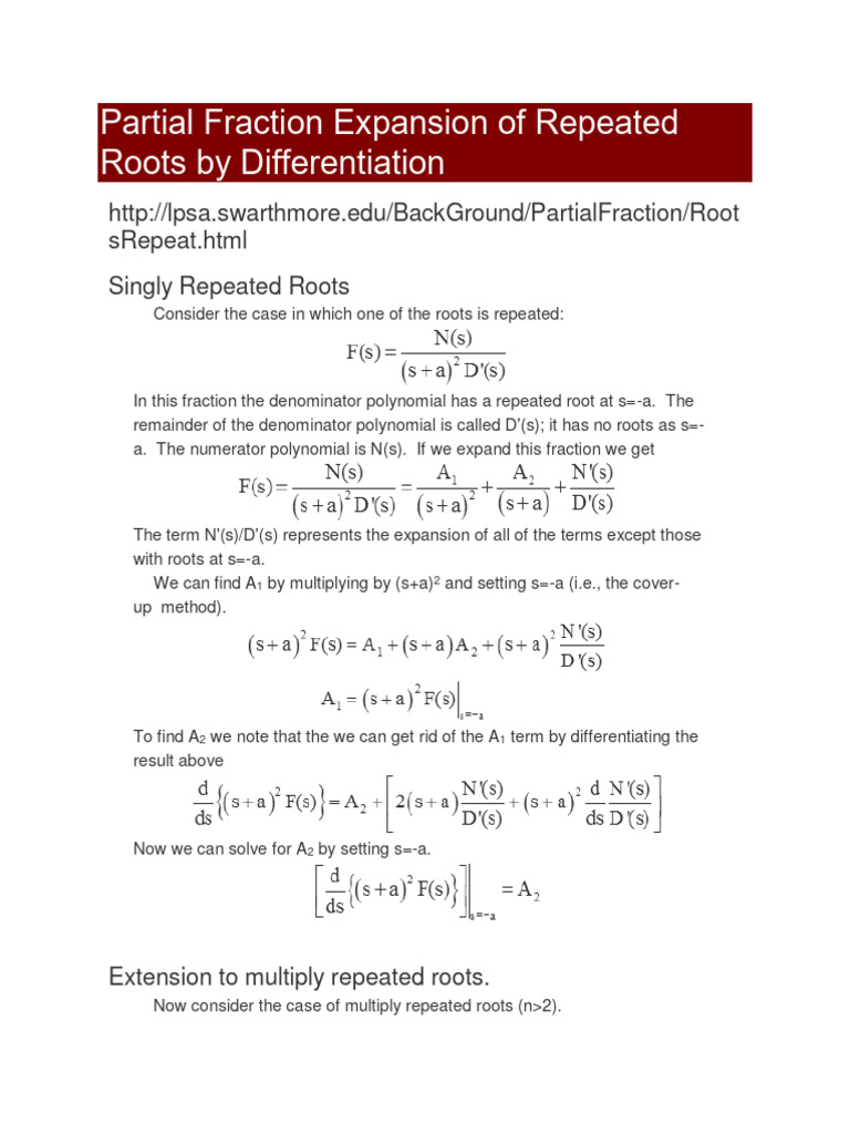 Partial Fraction Expansion Techniques | PDF