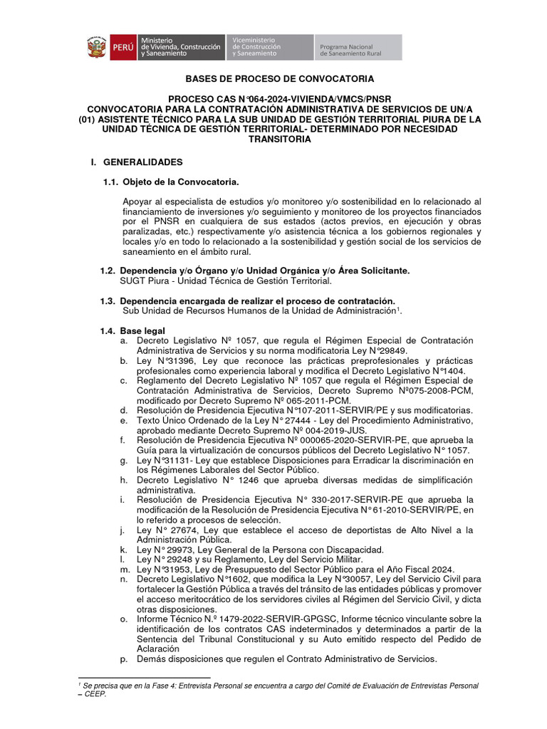 202462582647bases Concurso Cas N 064-2024 | PDF | Gestión de recursos humanos | Sustentabilidad