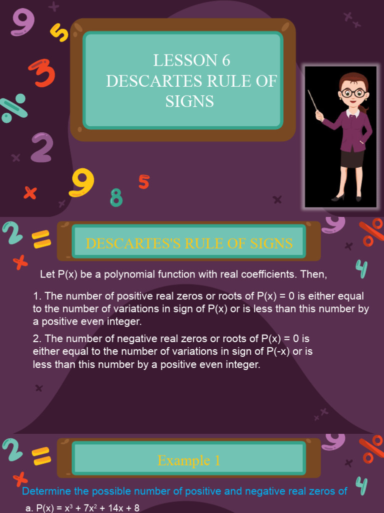 Lesson 5 ACTIVITY RATIONAL ZERO THEOREM DESCARTES RULE OF SIGNS AND THE ...