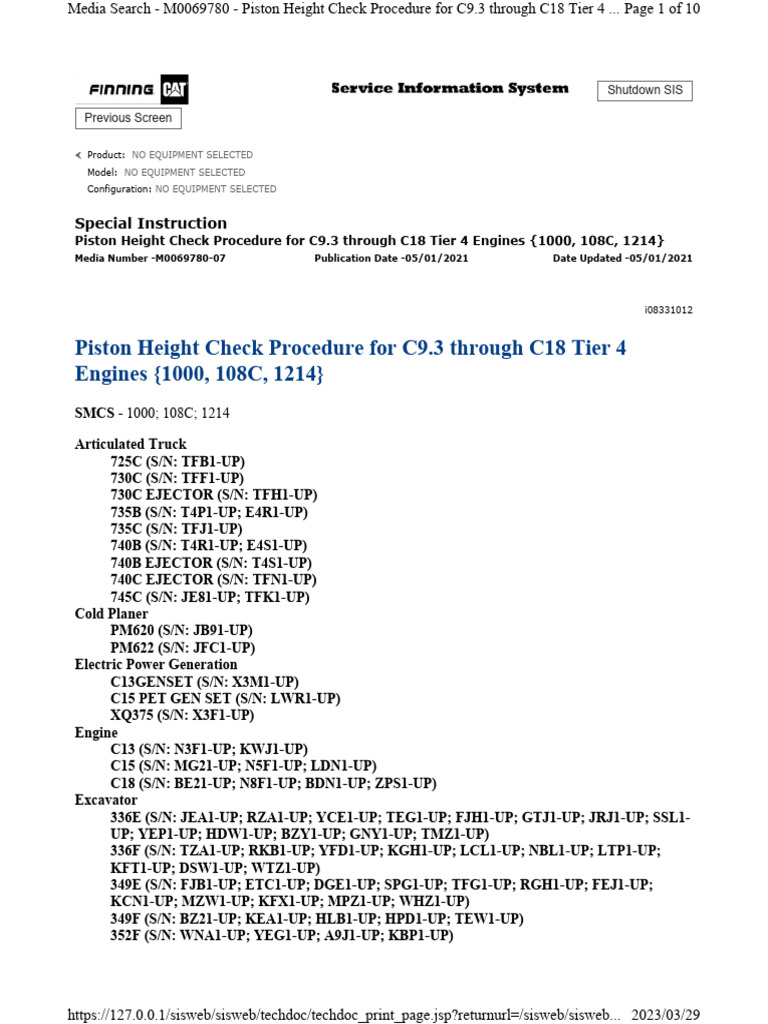 Piston Height Check Procedure For C9.3 Through C18 Tier 4 Engines | PDF ...