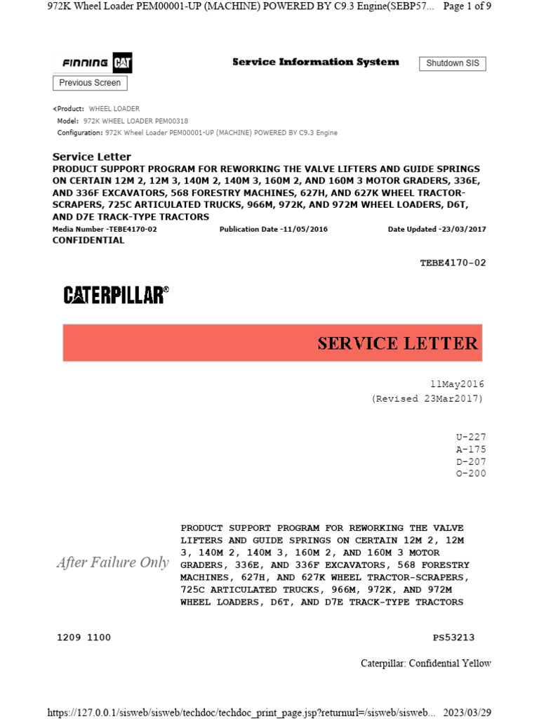 Caterpillar Valve Lifter Rework | PDF | Loader (Equipment) | Vehicle Parts