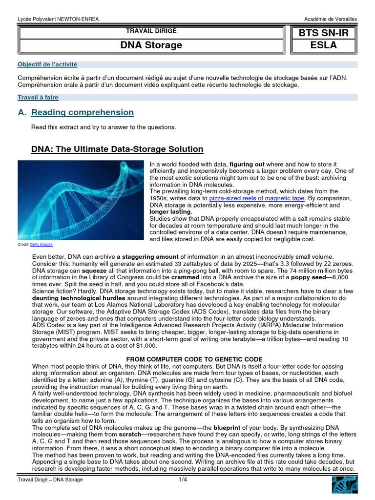CE-CO DNA Storage-Teacher | PDF | Nucleic Acid Sequence | Dna