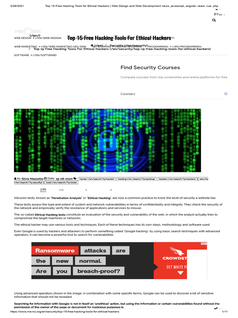 Top 15 Free Hacking Tools For Ethical Hackers | PDF | Security Hacker | World Wide Web