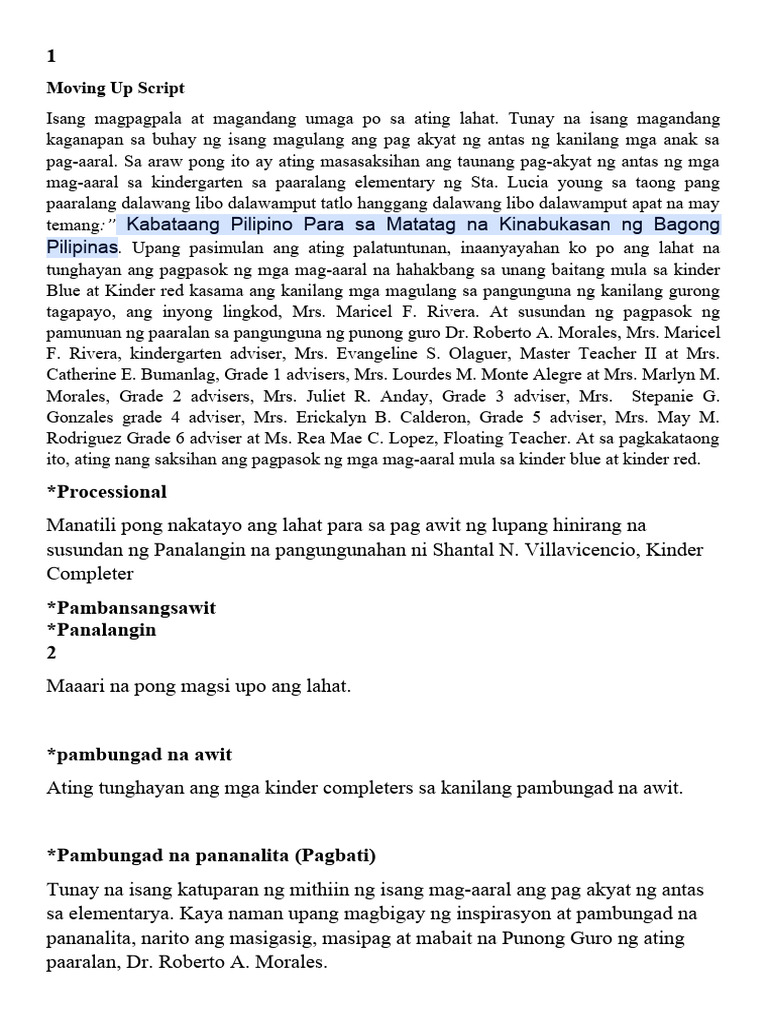 MOVING UP SCRIPT | PDF