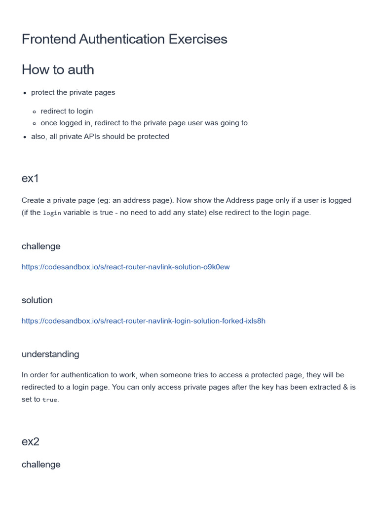 Frontend Authentication Exercises Guide | PDF | Login | Authentication