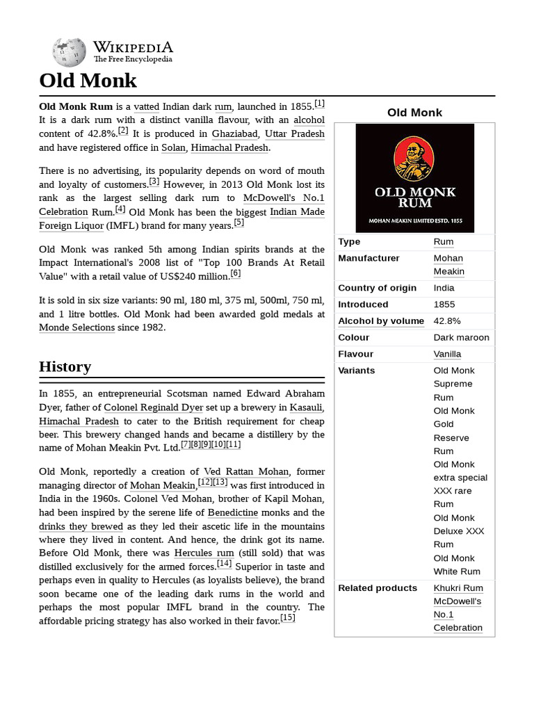 Old Monk | PDF | Fermented Drinks | Alcoholic Drinks