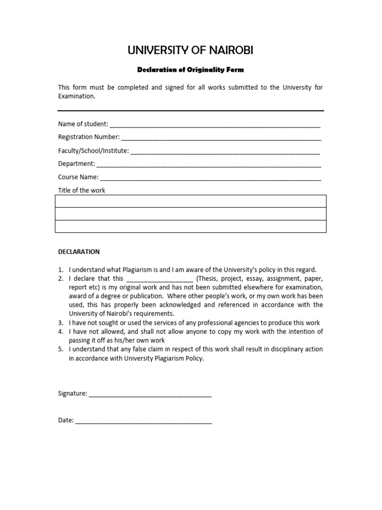 Declaration of Originality Form | PDF